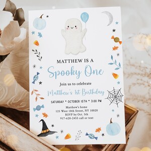 Editable Spooky One Ghost Birthday Invitation Ghost First - Etsy
