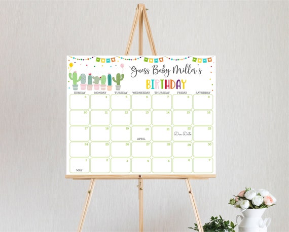 EDITABLE Fiesta Baby Shower Due Date Calendar Cactus Succulent Coed ...