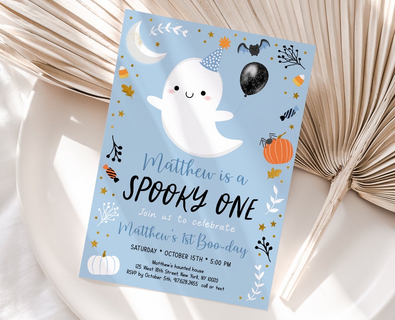 Editable Spooky One Ghost Birthday Invitation Halloween Ghost - Etsy