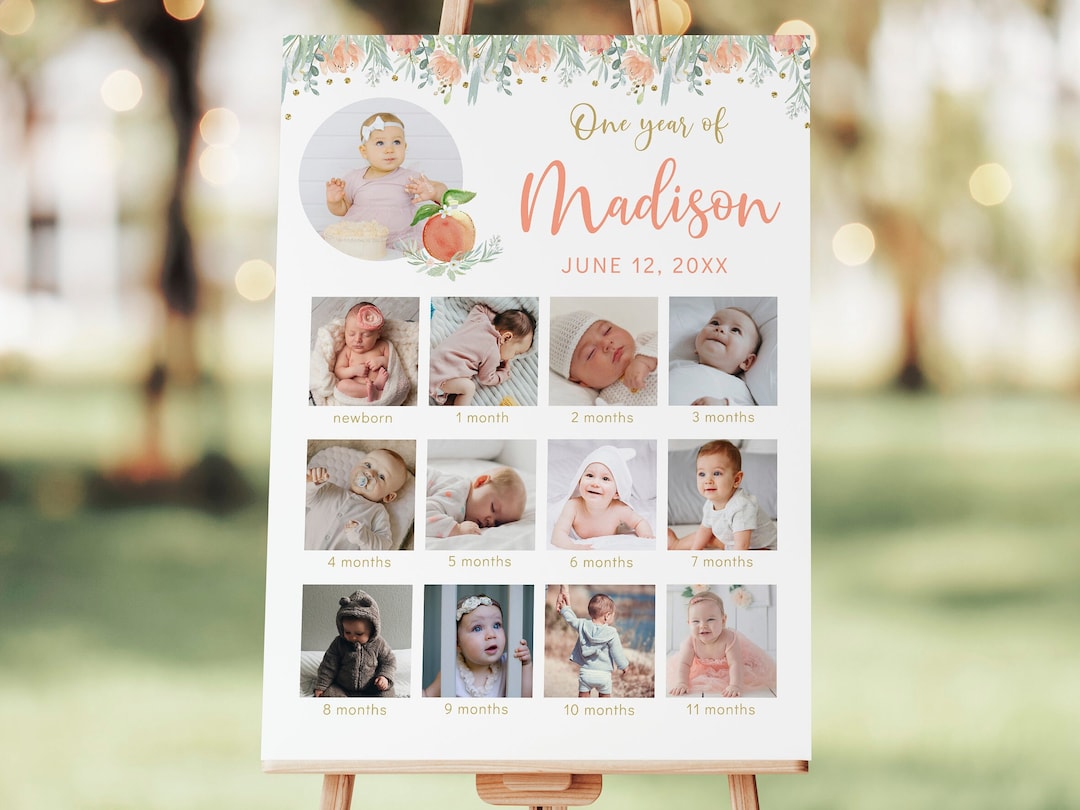 Editable Peach Monthly Birthday Sign Monthly Photo Sign First Year ...