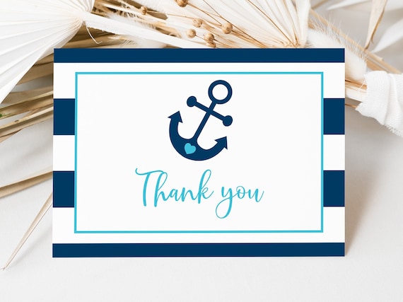 Nautical Baby Shower Thank You Card Elephant Bear Boat Baby Shower