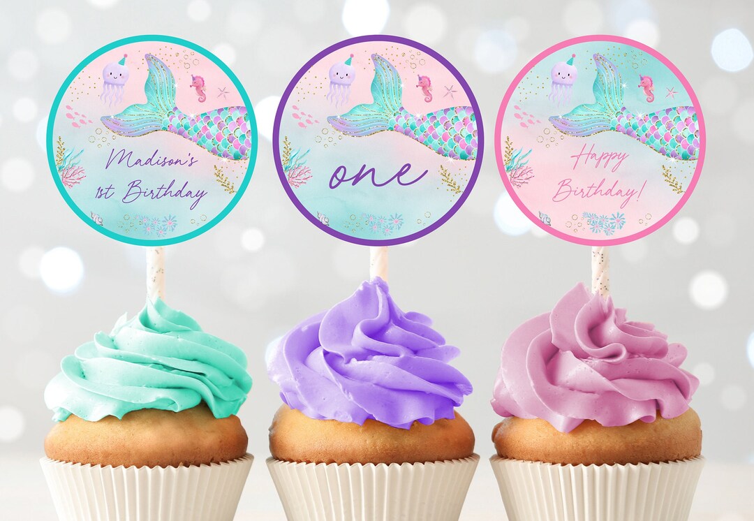 Editable Mermaid Birthday Cupcake Toppers Girls Mermaid Party - Etsy
