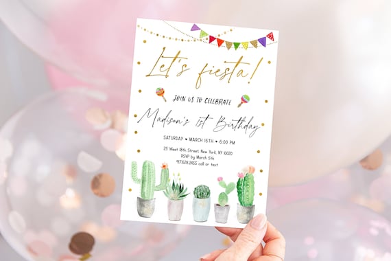 Editable Fiesta Birthday Invitation Let's Fiesta First Birthday Invite ...