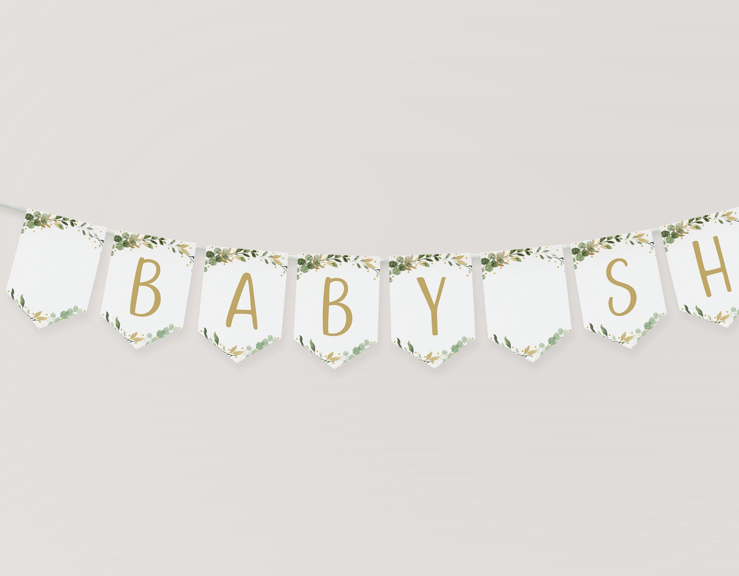 Editable Greenery Gold Baby Shower Banner Eucalyptus Leaves Greenery ...
