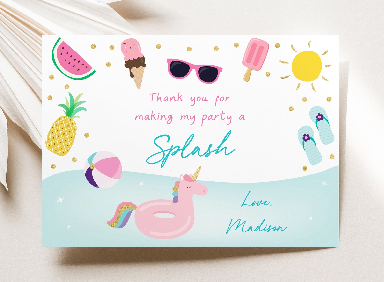Editable Pool Party Birthday Thank You Card Girls Pool Party - Etsy