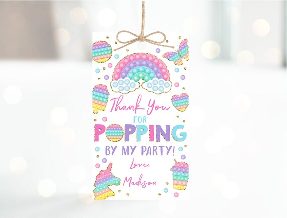 Editable Pop It Birthday Favor Tag Thank You Tag Girls Pop It Birthday ...