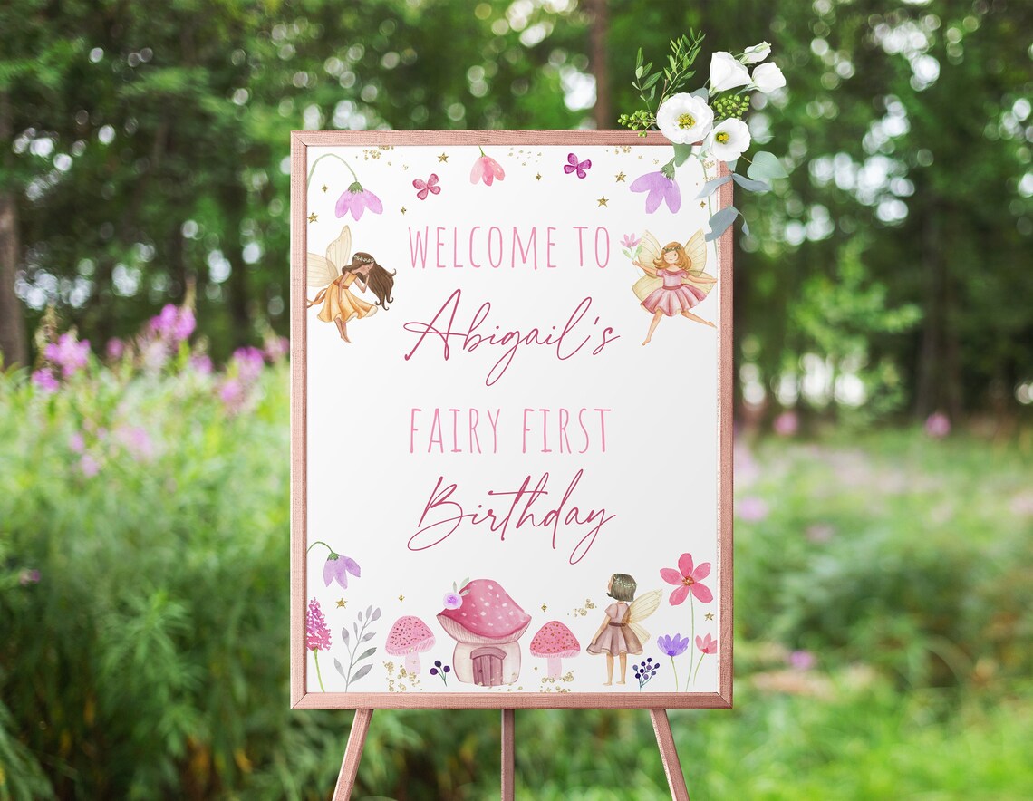 Editable Fairy First Birthday Welcome Sign Fairy Garden - Etsy