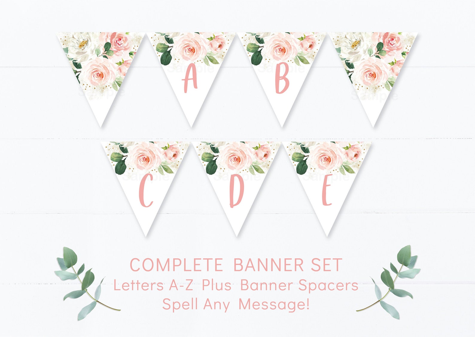 Blush Pink Floral Baby Shower Banner Blush & Gold Floral Banner Kit ...