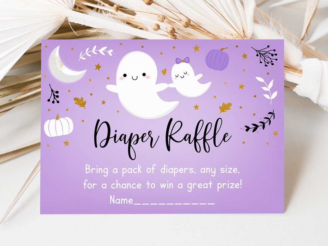 Ghost Baby Shower Diaper Raffle Cards Little Boo Baby Shower Purple ...