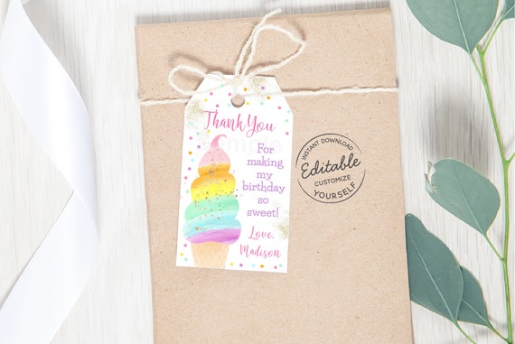 EDITABLE Ice Cream Birthday Thank You Tags, Ice Cream Party Favor Tags ...