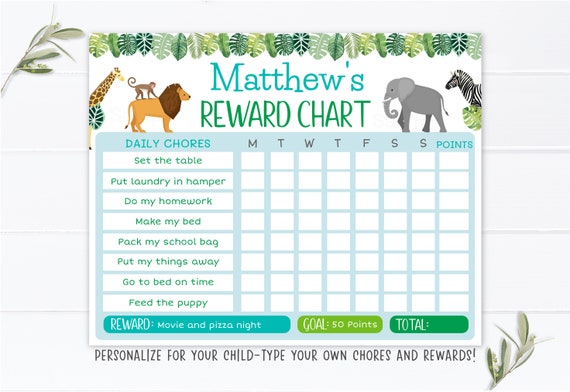 Safari Animals Reward Chart Printable Behavior Chore Chart for Kids ...