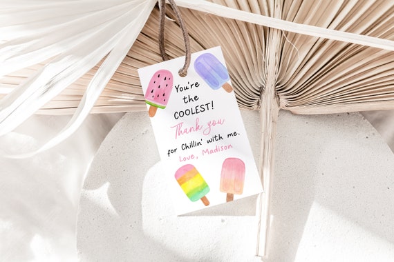 Editable Popsicle Birthday Thank You Tags Favor Tags You're The Coolest ...