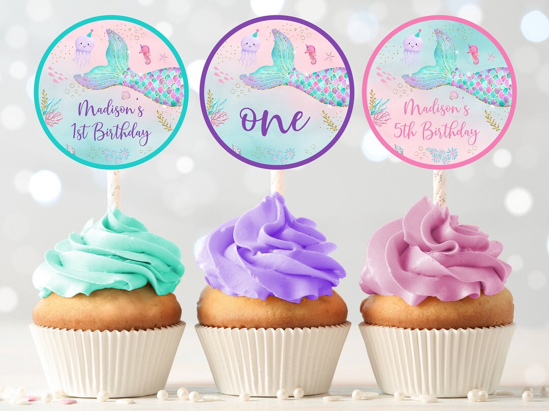 Editable Mermaid Birthday Cupcake Toppers Girls Mermaid Party Under the ...