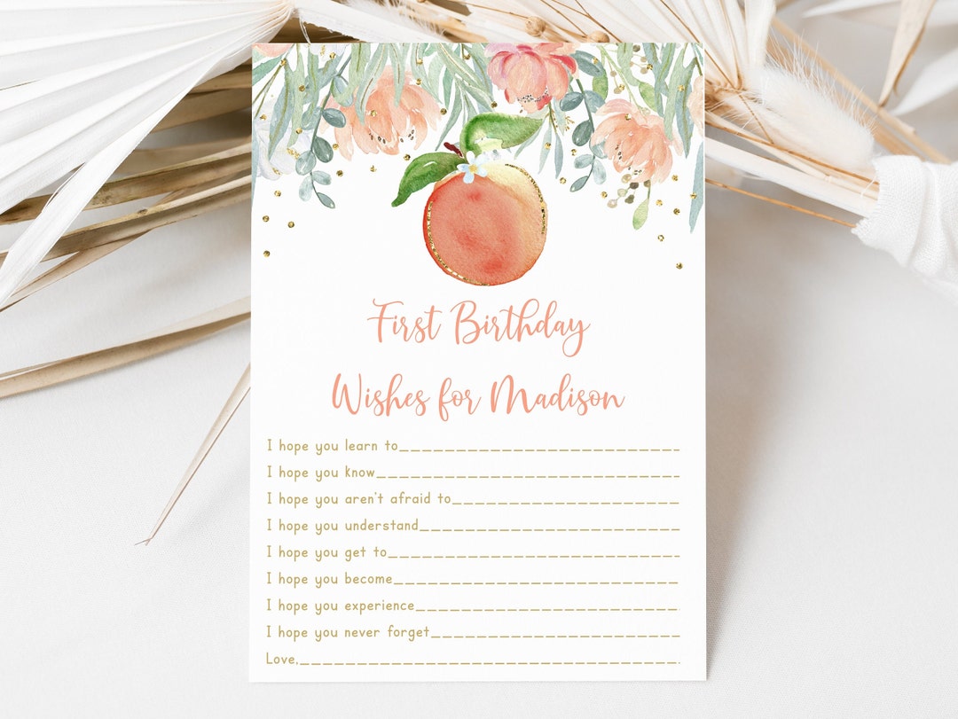 Editable Peach First Birthday Wishes Sweet as A Peach Party Peach Gold ...