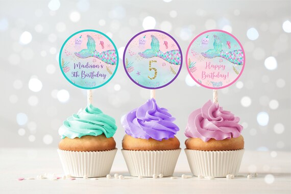 Editable Mermaid Birthday Cupcake Toppers Girls Mermaid Party - Etsy