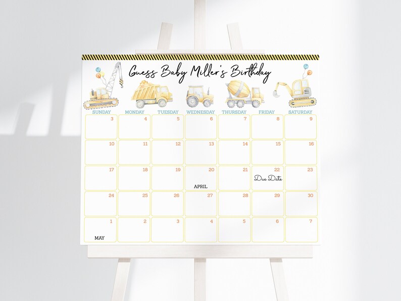 Editable Construction Truck Baby Due Date Calendar Game - Etsy