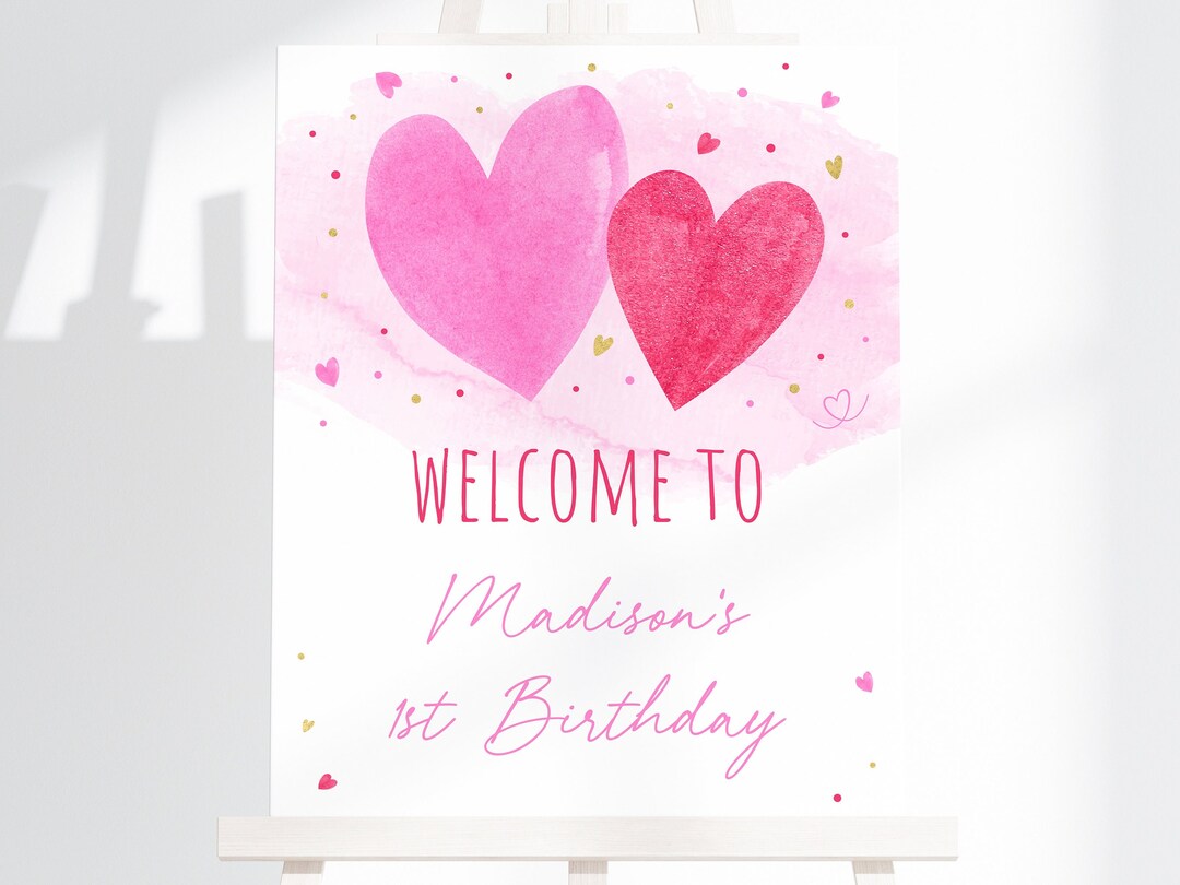 Editable Little Sweetheart Welcome Sign Pink Gold Hearts - Etsy