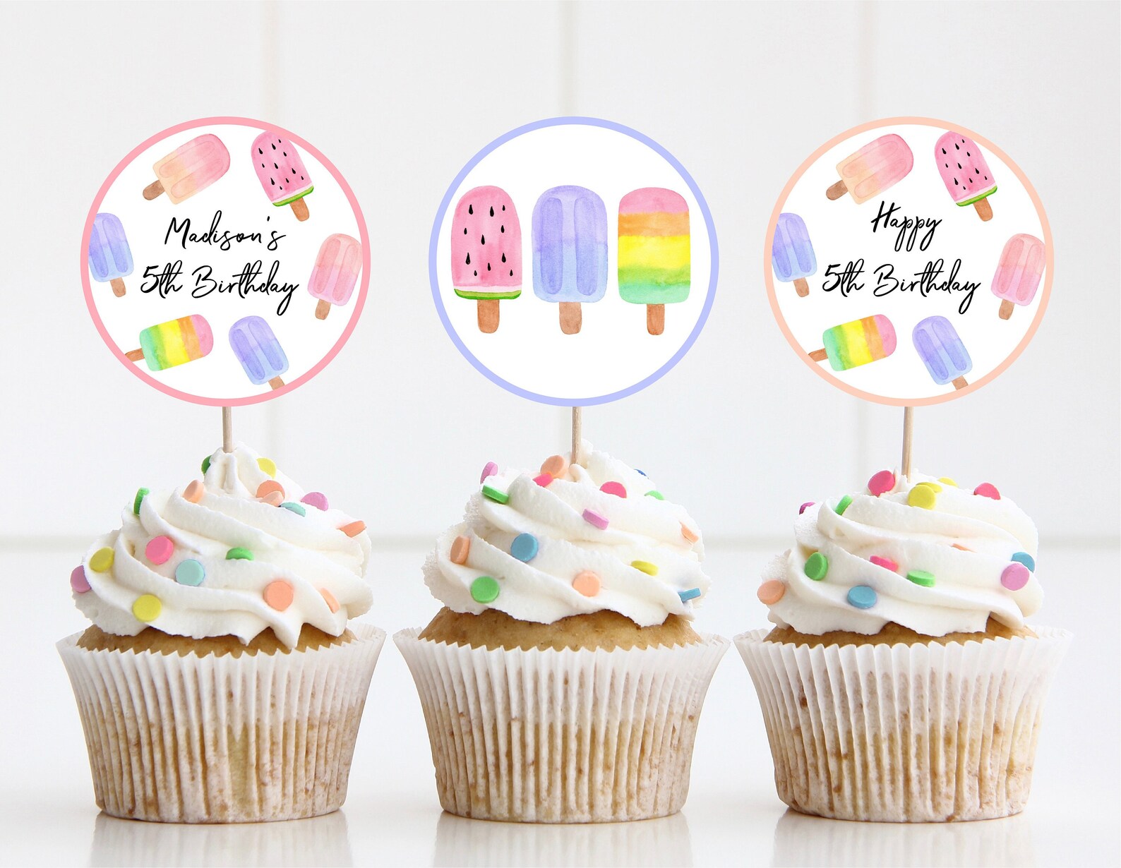 Editable Popsicle Birthday Cupcake Toppers Popsicle Party - Etsy