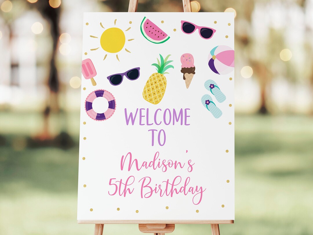 Editable Pool Party Welcome Sign Pool Party Birthday Girls Pool Party ...