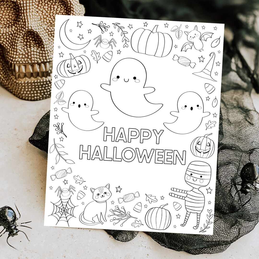 Spooky Cute Halloween Coloring Page Halloween Party Activity Ghost ...