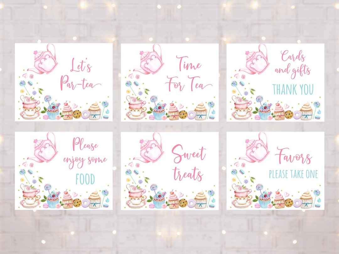 Editable Tea Party Birthday Signs Table Signs Set of 6 Let's Par-tea ...