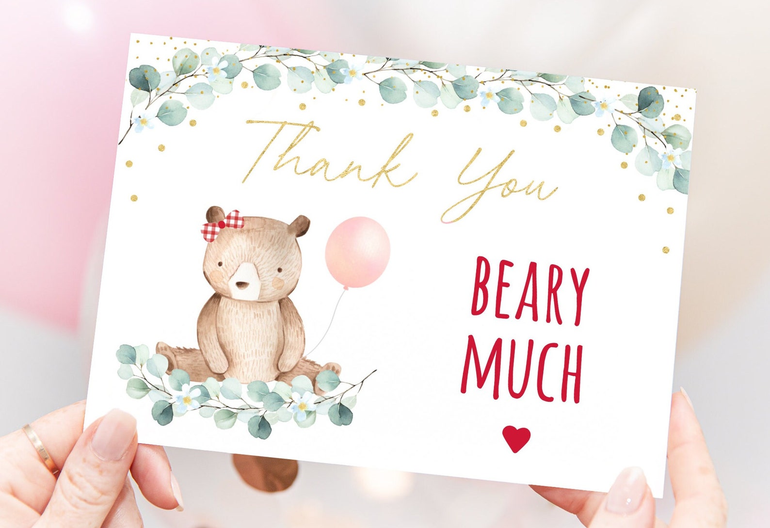 Editable Teddy Bear Birthday Thank You Card Bear With Balloons - Etsy
