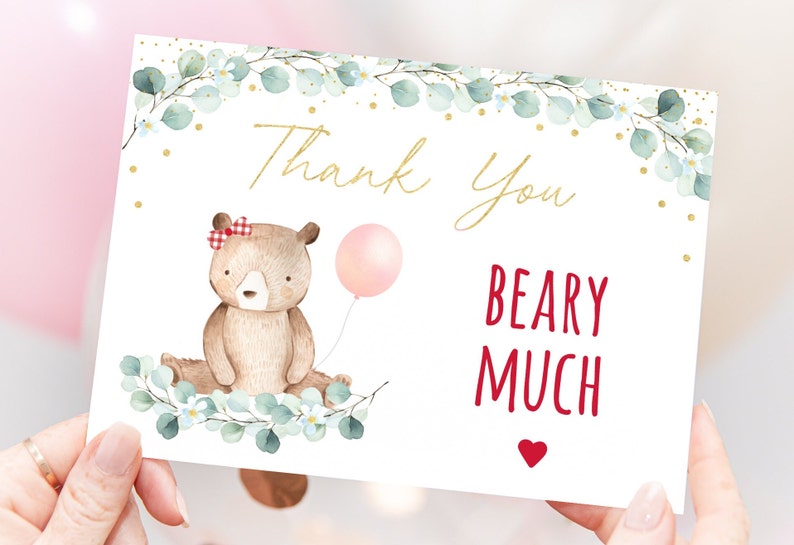 Editable Teddy Bear Birthday Thank You Card Bear With Balloons - Etsy