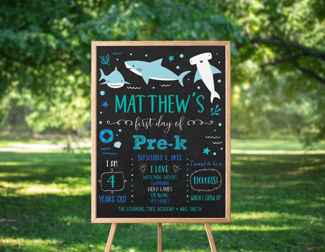 Editable Shark First Day of Pre-k Sign First Day of Pre-kindergarten ...
