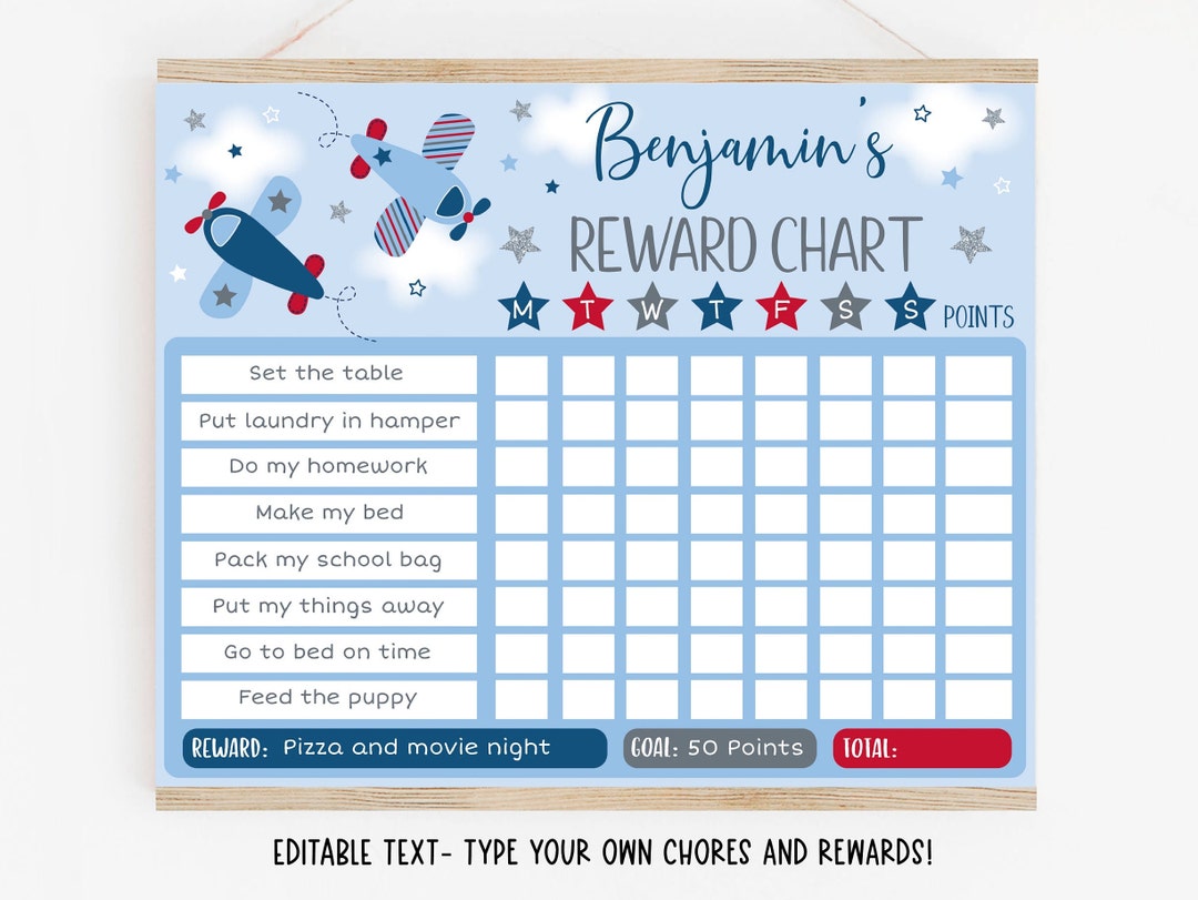 EDITABLE Airplane Reward Chart, Airplane Chore Chart, Airplane Behavior ...