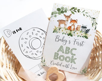 ABC Book Baby Shower Game Woodland Greenery Alphabet Coloring Book Baby ...