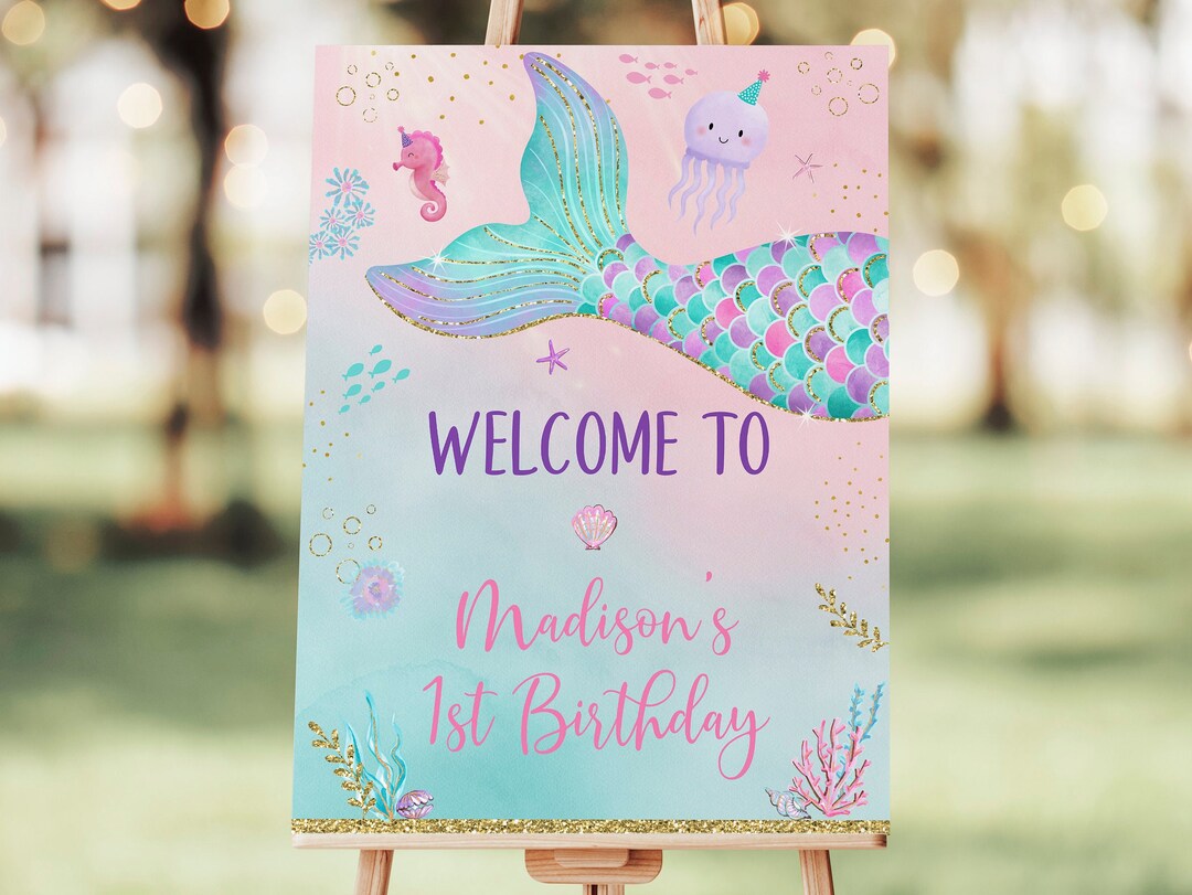 Editable Mermaid Birthday Welcome Sign Girls Mermaid Party Under the ...