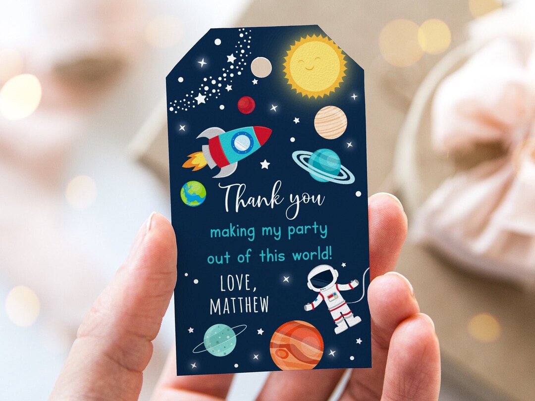 Editable Space Birthday Tags Thank You Out of This World Astronaut ...