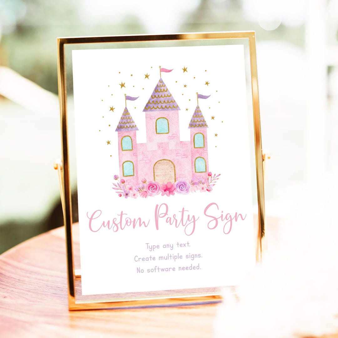 Editable Princess Birthday Party Sign, Princess Castle, Fairytale Story ...