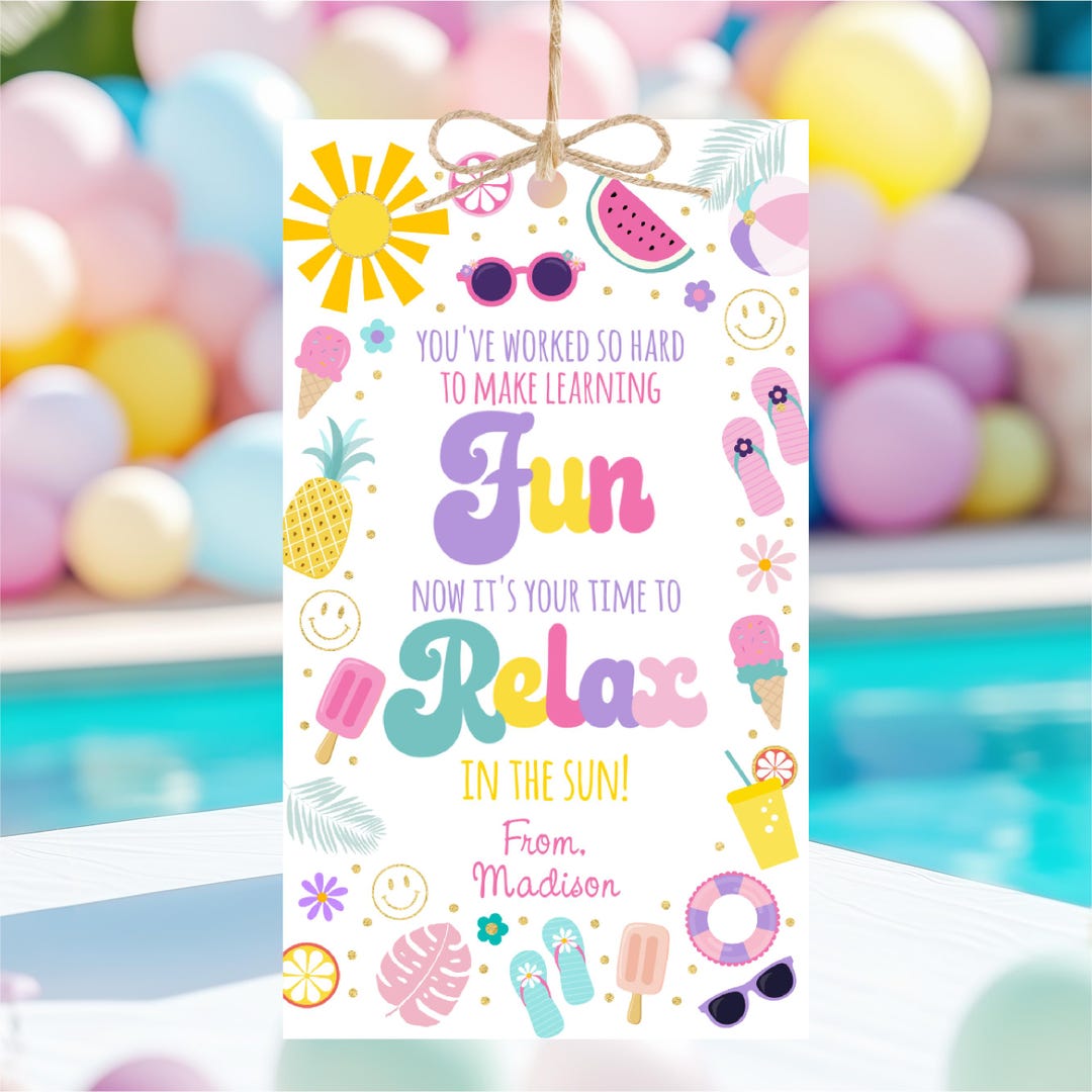 Editable Summer Teacher Appreciation Gift Tag Relax in the Sun Tag ...