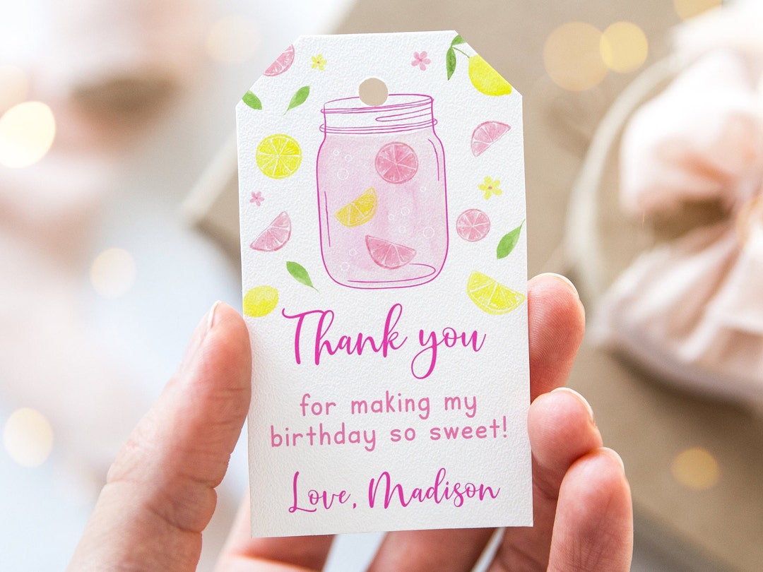 Editable Pink Lemonade Birthday Tag Favor Tag Thank You Tag Pink ...