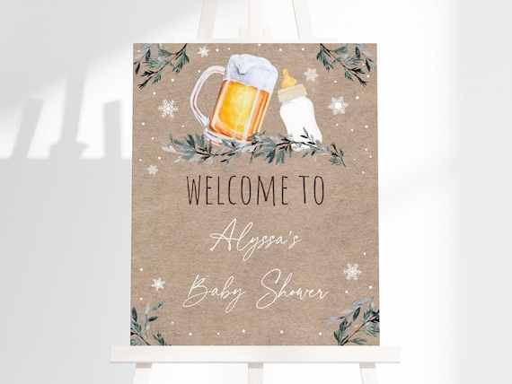 Editable Winter Baby Is Brewing Welcome Sign Beer Baby Shower Winter ...