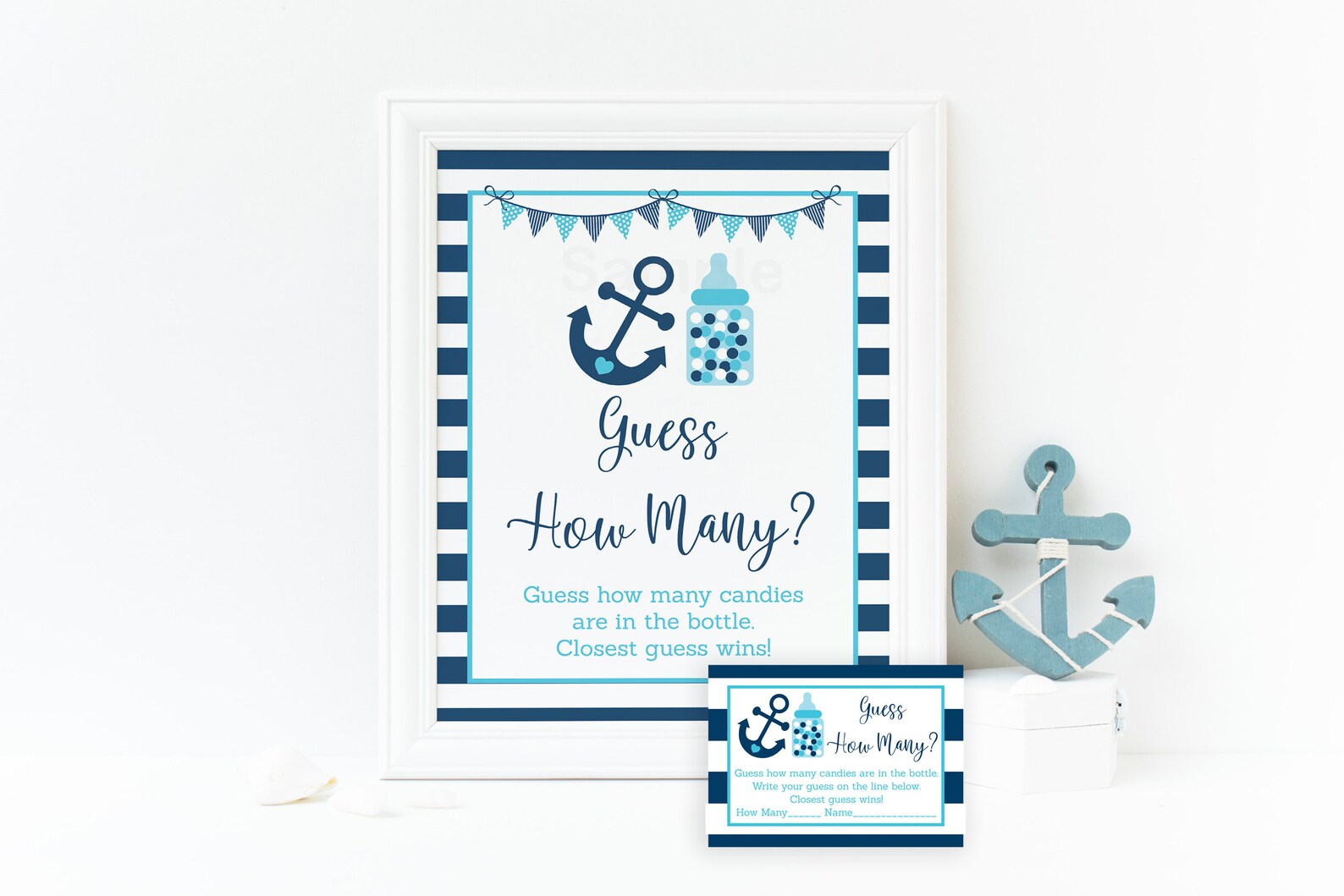 Nautical Guess How Many Game Nautical Baby Shower Anchor - Etsy