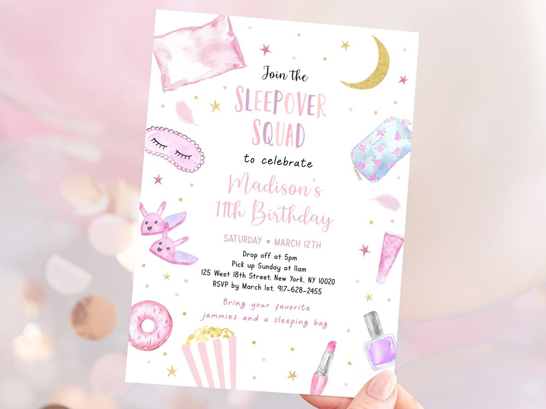 Editable Slumber Party Birthday Invitation Sleepover Birthday - Etsy