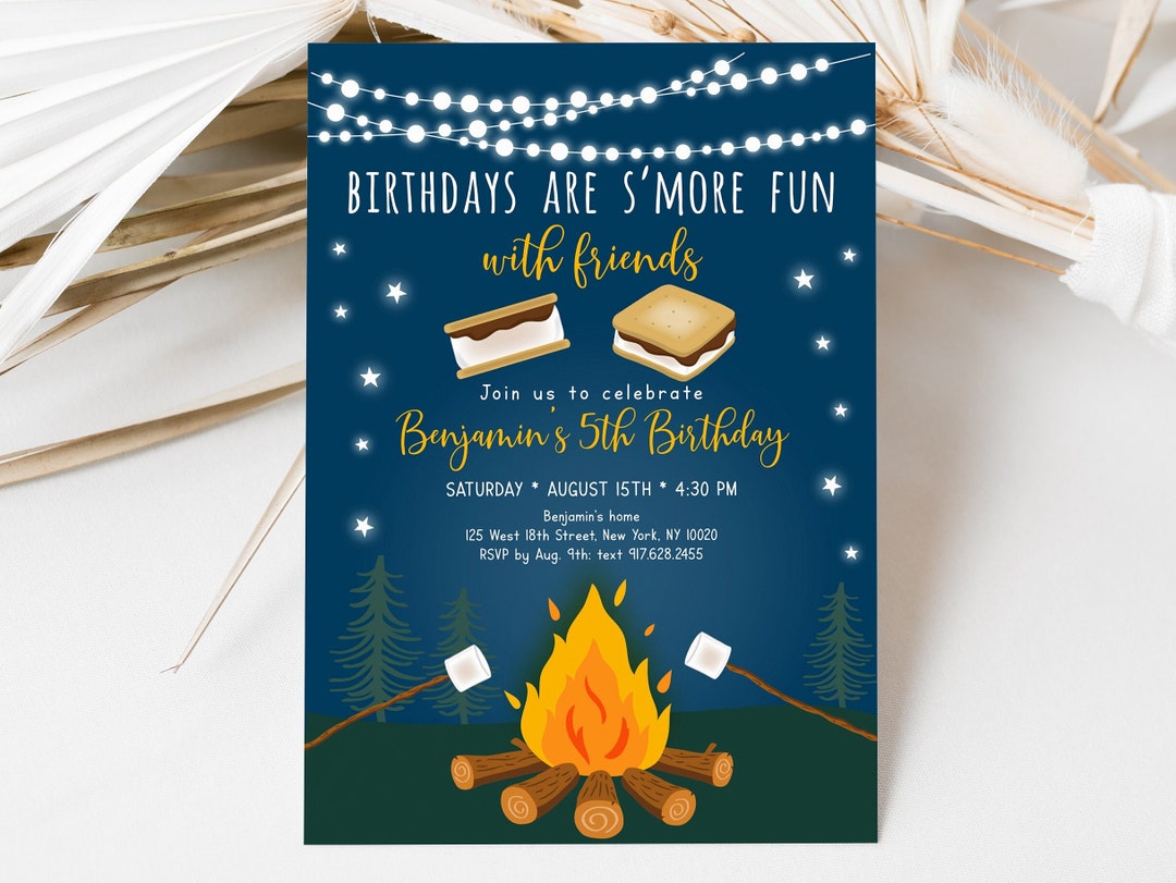 Editable S'mores Birthday Invitation, Camping, Bonfire, Campfire, Smore ...