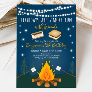 Editable S'mores Birthday Invitation, Camping, Bonfire, Campfire, Smore ...
