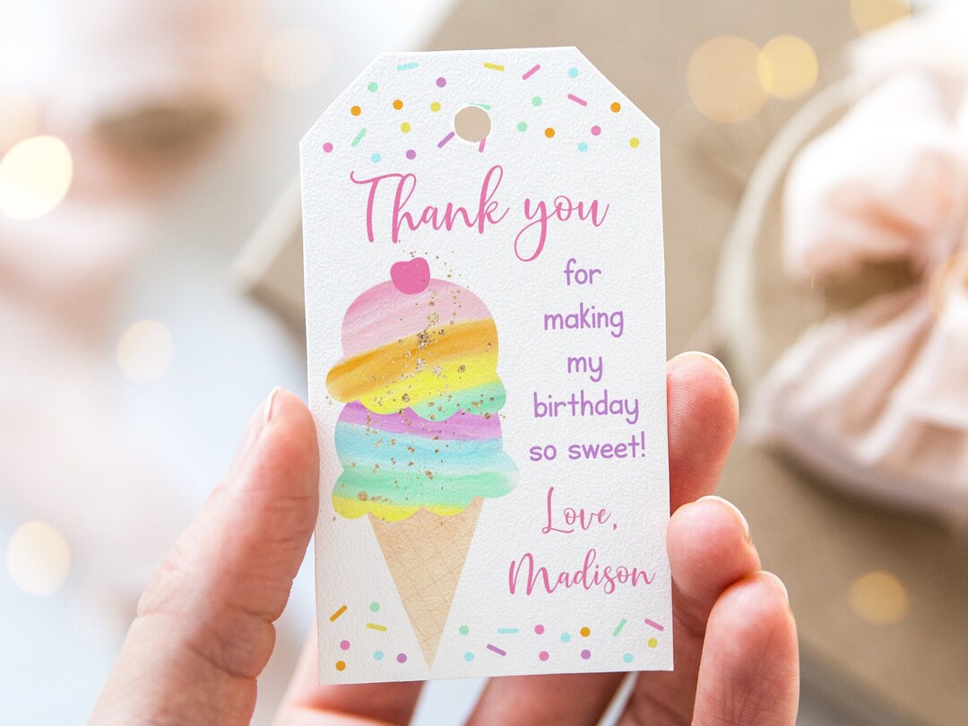 Editable Ice Cream Birthday Thank You Tags, Ice Cream Party Favor Tags ...