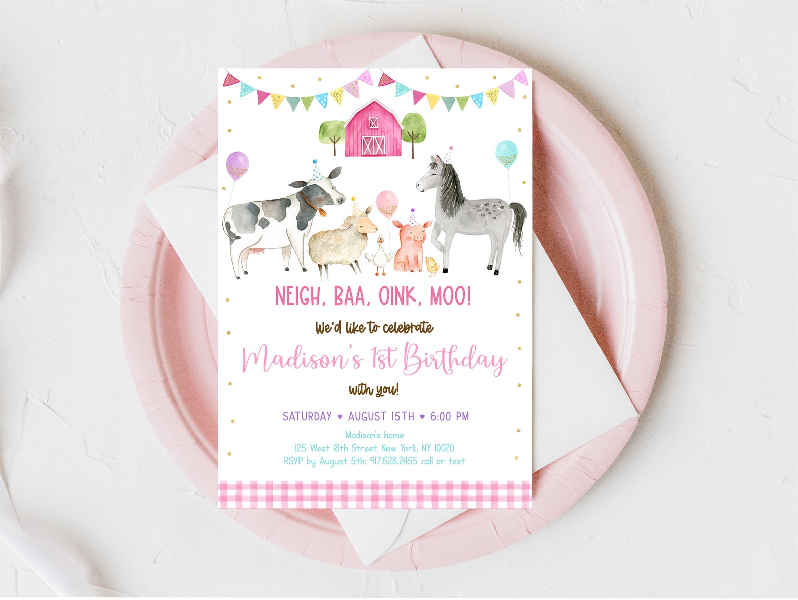 Editable Farm Birthday Invitation Farm Animals Invite Pink - Etsy