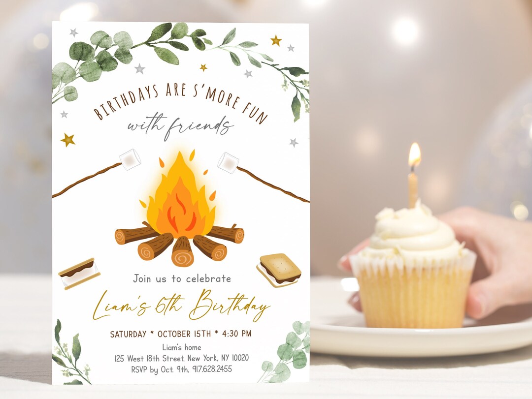 Editable S'mores Birthday Invitation Camping Campfire - Etsy
