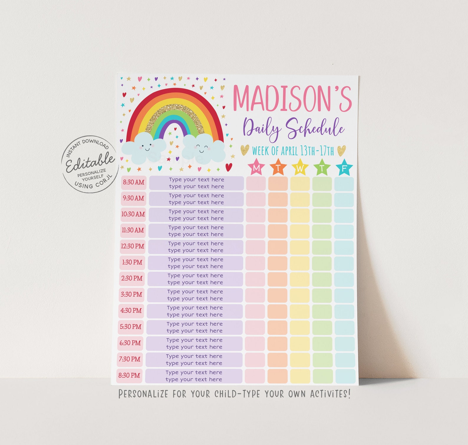 EDITABLE Home School Schedule Rainbow Girls Daily Routine - Etsy