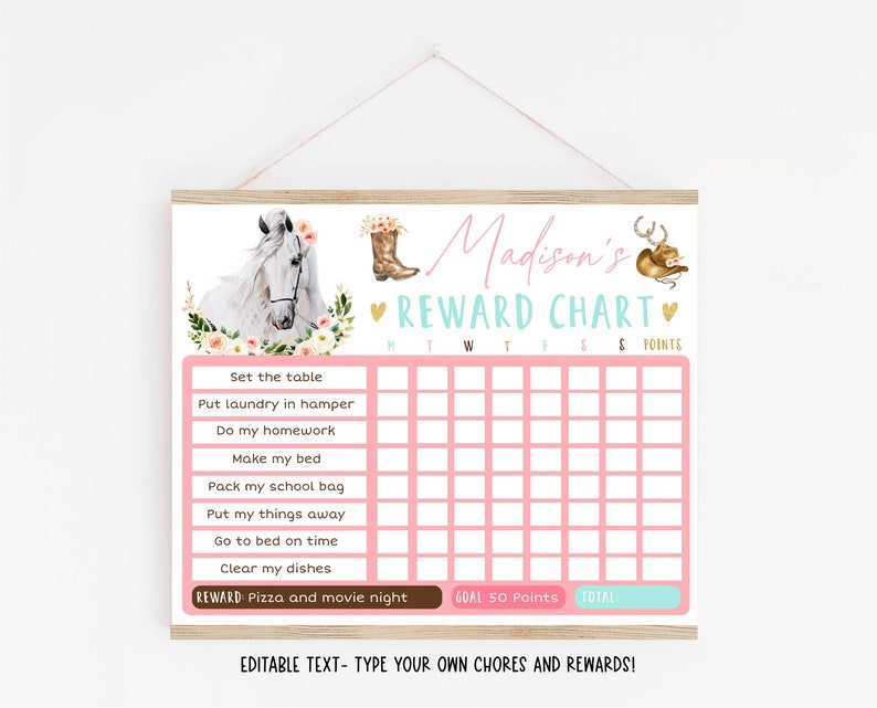 Editable Horse Reward Chart Horse Behavior Chart Cowgirl - Etsy