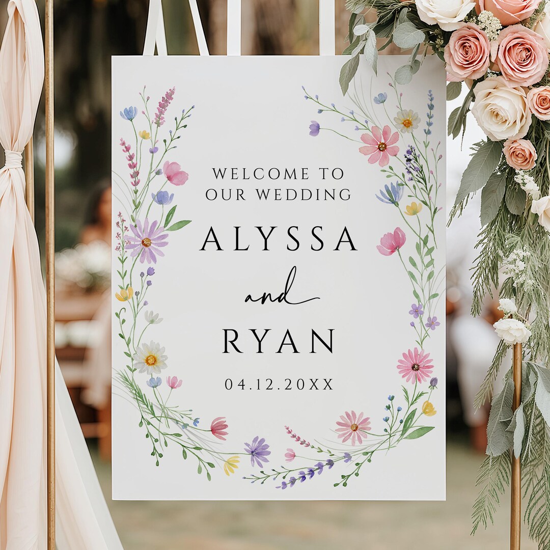 Editable Wildflower Meadow Wedding Welcome Sign, Digital Template A797 ...