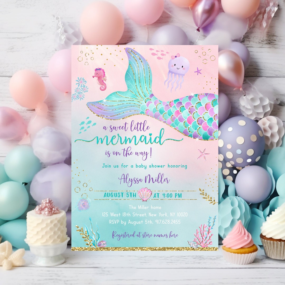 Editable Mermaid Baby Shower Invitation Mermaid Baby Shower Invite Girl ...