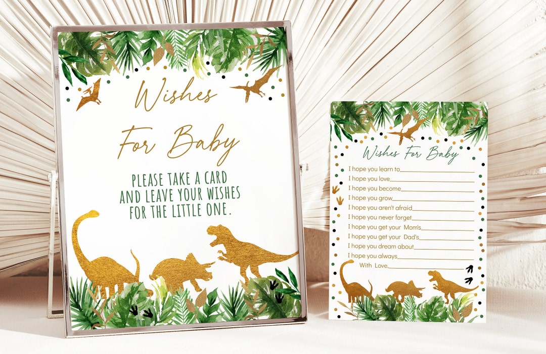 Dinosaur Wishes for Baby Cards Dinosaur Baby Shower Gold - Etsy