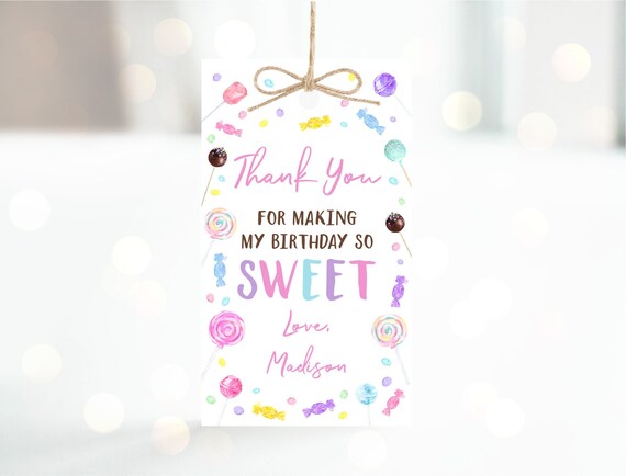 Editable Lollipop Birthday Favor Tag Thank You Tag Sweet Shop | Etsy