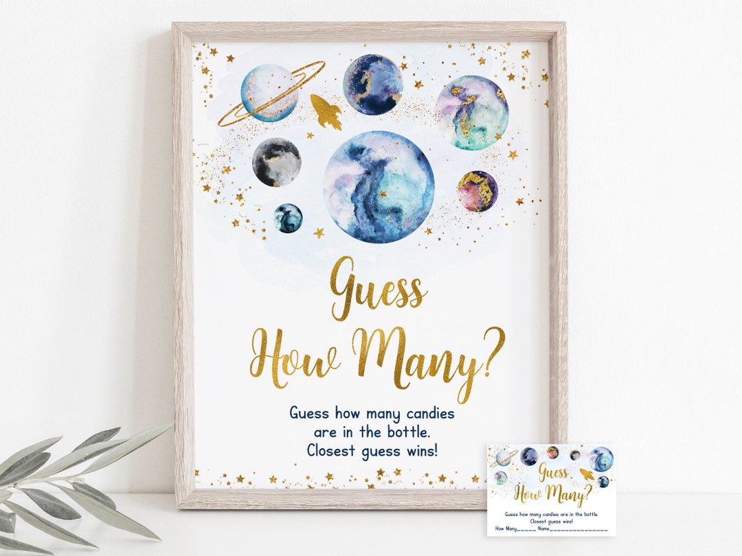Galaxy Guess How Many Game Outer Space Baby Shower Blue Gold - Etsy